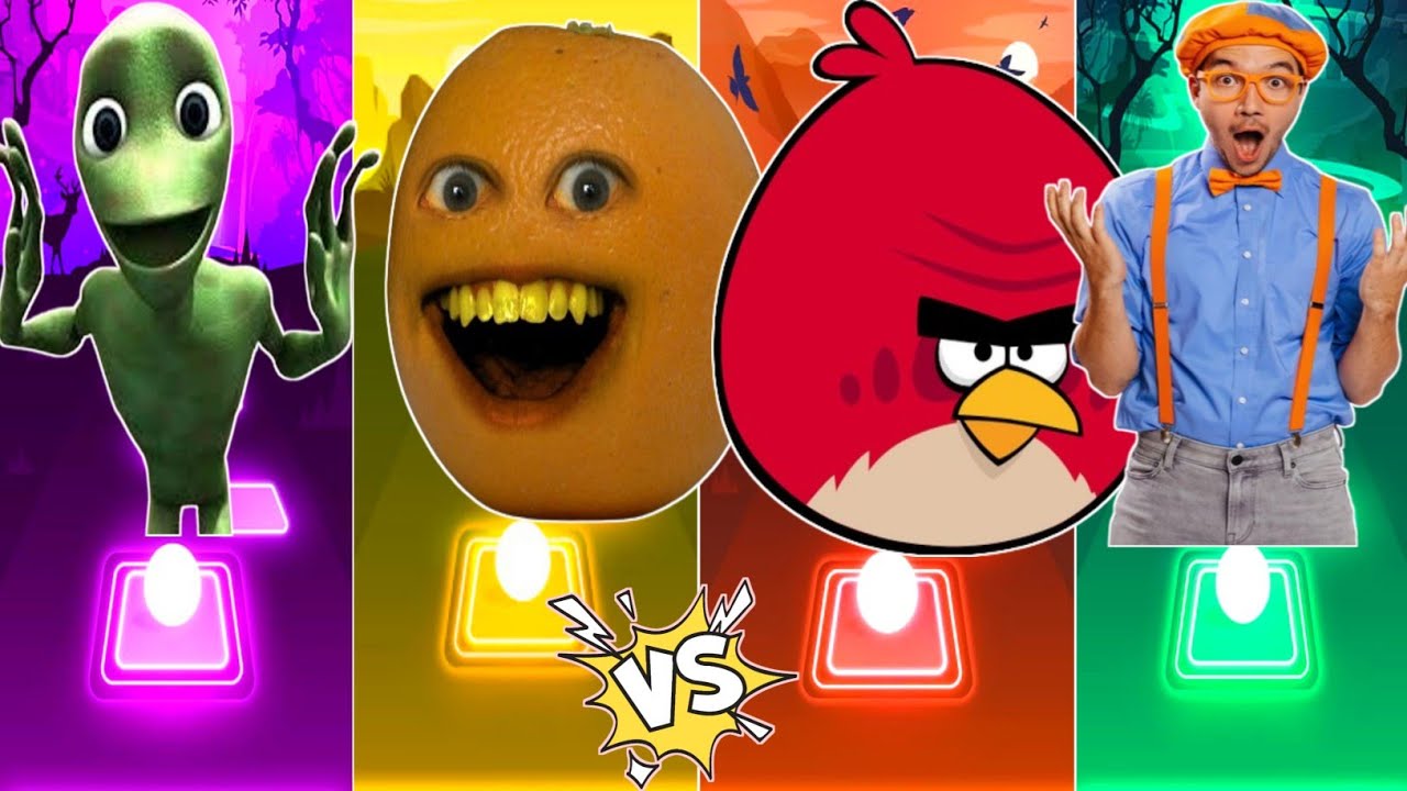 Alien Dance Song 🆚 Annoying Orange 🆚 Angry Birds 🆚 Blippi - Tiles Hop ...