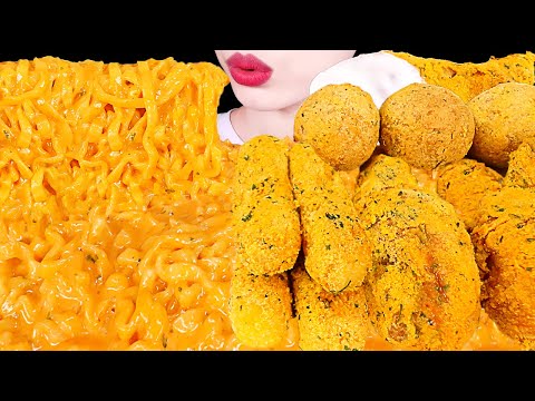 ASMR MUKBANG｜CHEESY CARBO FIRE NOODLE, CHICKEN, CHEESE BALL, CHEESE STICK 치즈 까르보불닭볶음면, 뿌링클 EATING 먹방