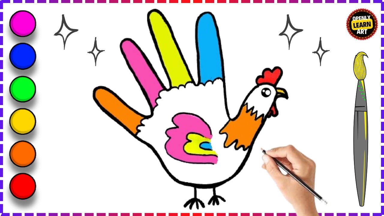 Use Your Child’s Hands for Rooster Palm Art🐓| Hen Drawing, Coloring ...