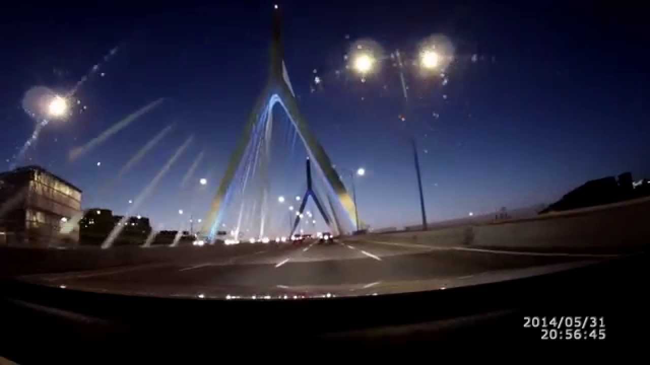Driving through Boston iconic bridge near TD Garden at night - YouTube