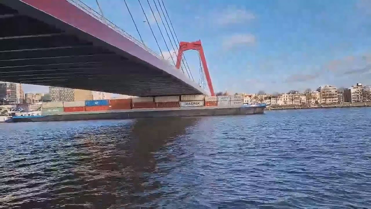 VIDEO | Container ship gets stuck after striking Rotterdam Bridge in ...