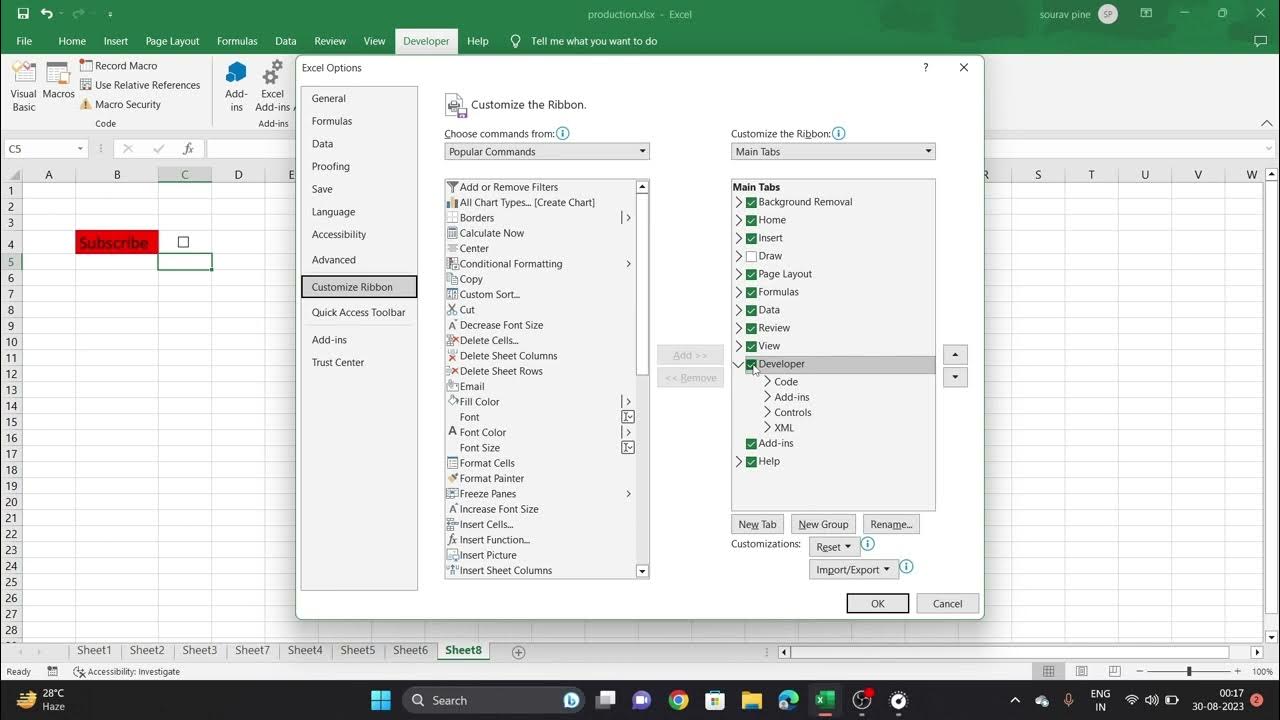 How To Add Check Box In Excel Shortvideo Excel Msoffice Youtube