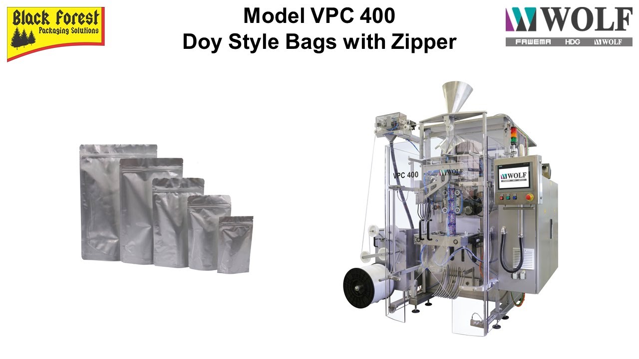 Wolf Packaging Machines Model VPC 400 Doy Pouch with Zipper - YouTube
