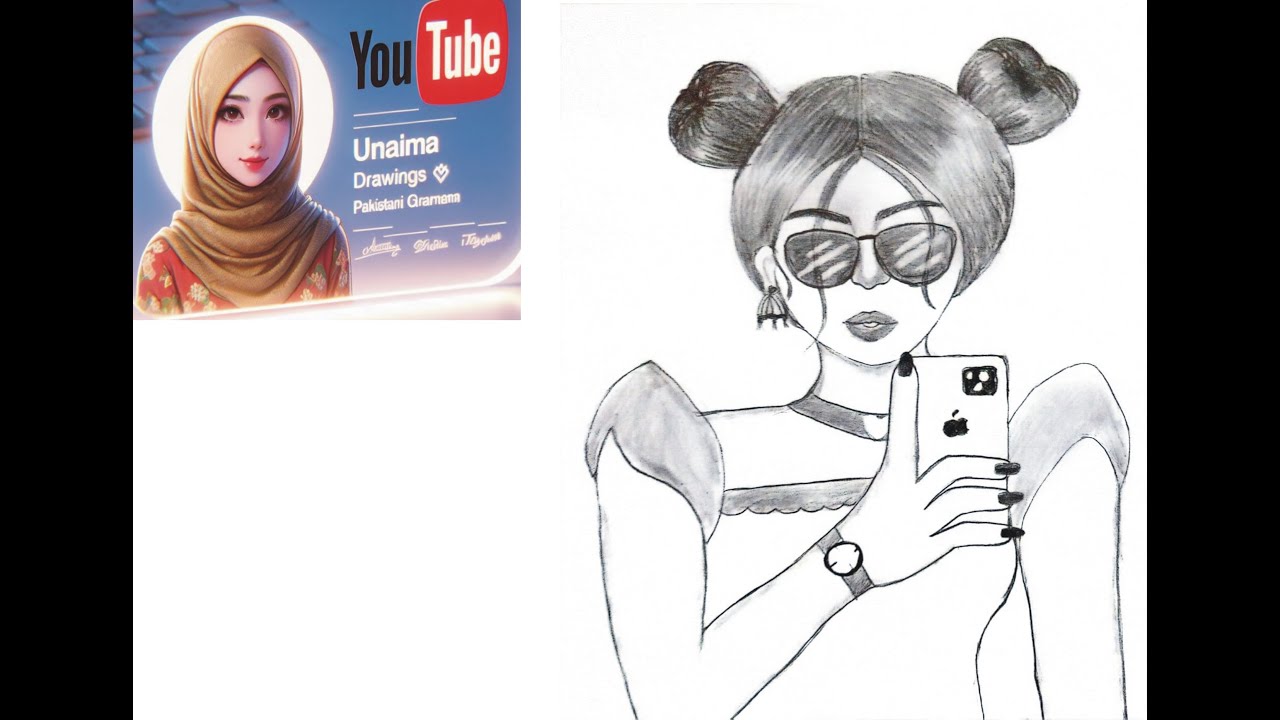 how to draw girl taking selfie by using iphone II step by step II easy ...
