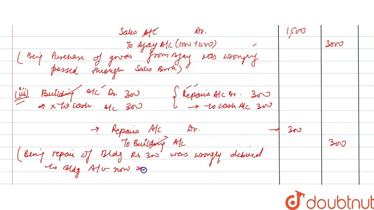 Give rectifying Journal entries for the following errors: (i) Sales of ...