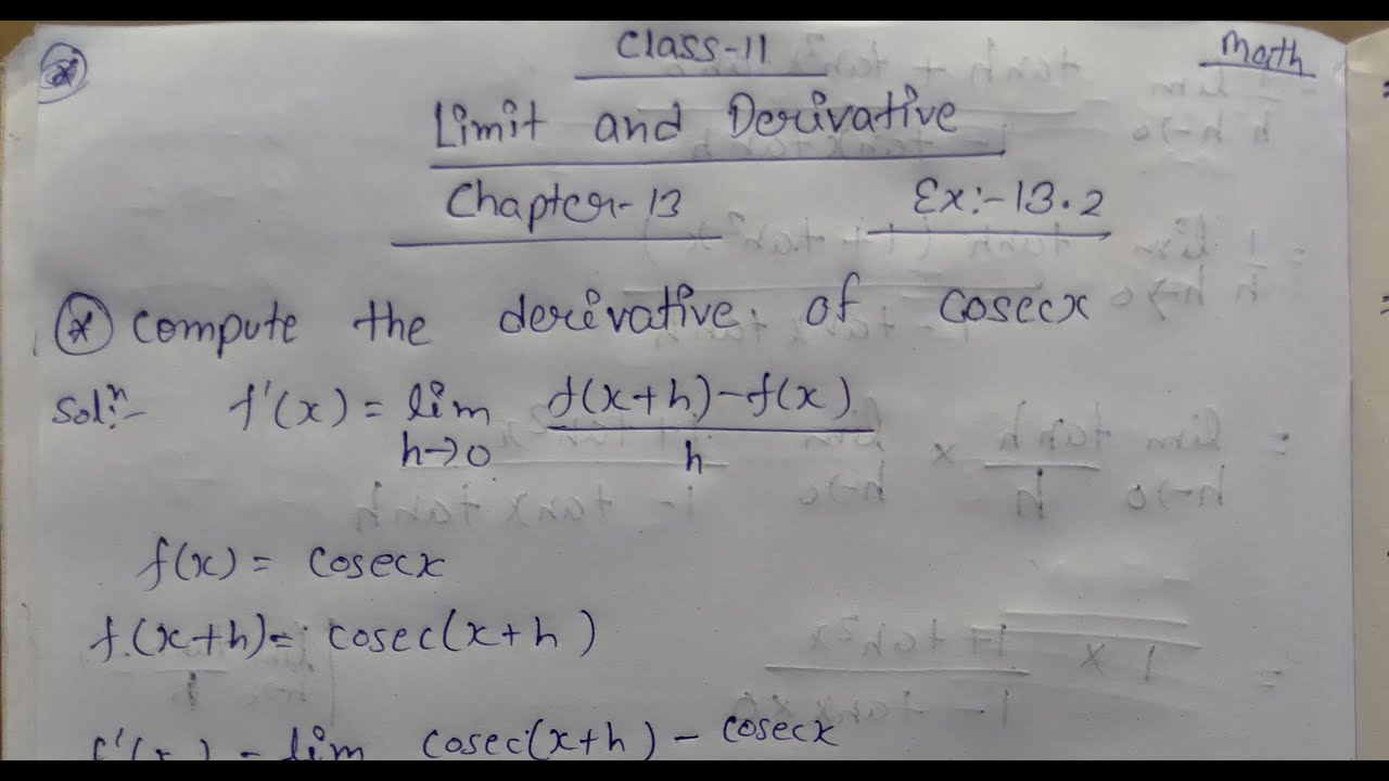 Compute the derivative of cosec x. - YouTube