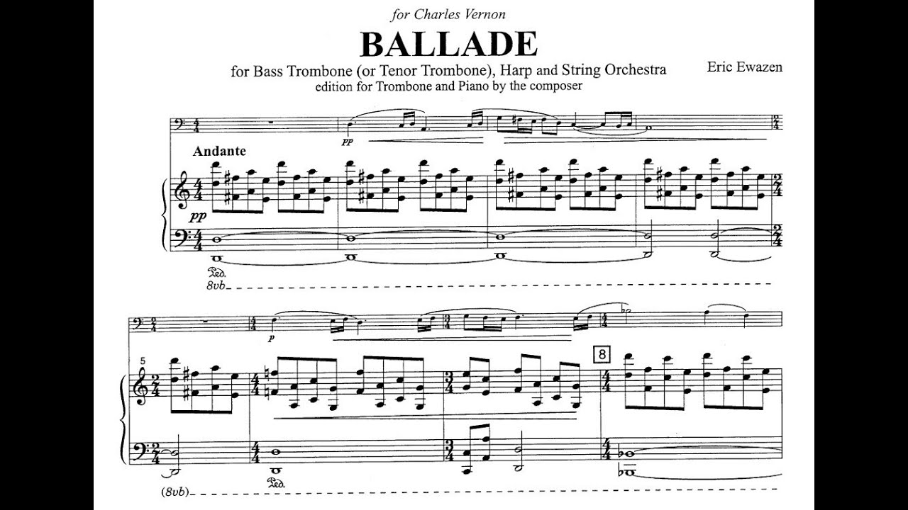 Eric Ewazen - Ballade for bass trombone and piano (with score) - YouTube