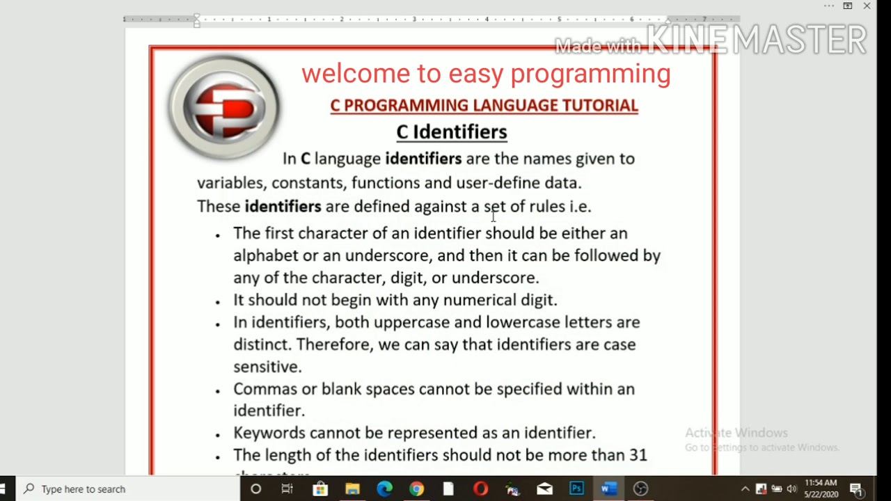 C Identifiers Hindi Youtube