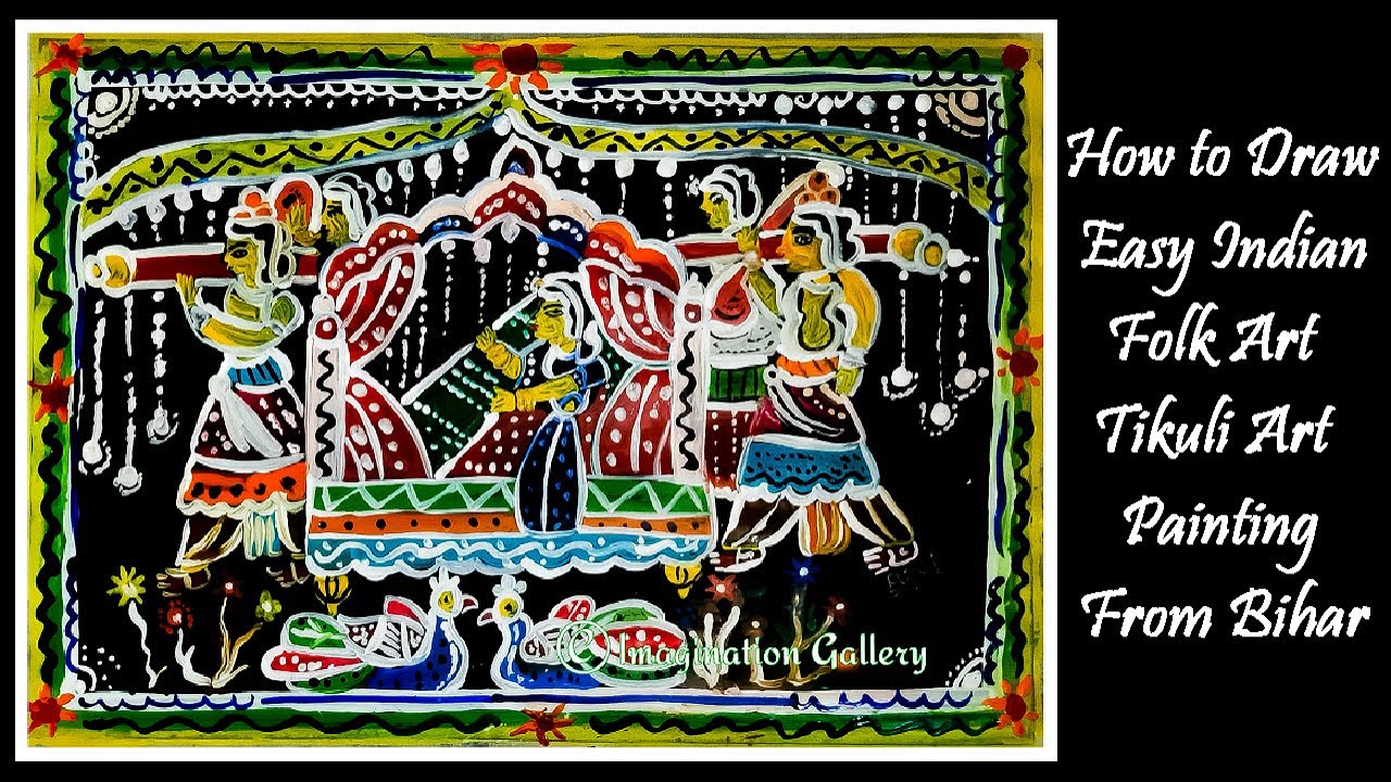 How to Draw Easy Indian Folk Art Tikuli Art Painting From Bihar - YouTube