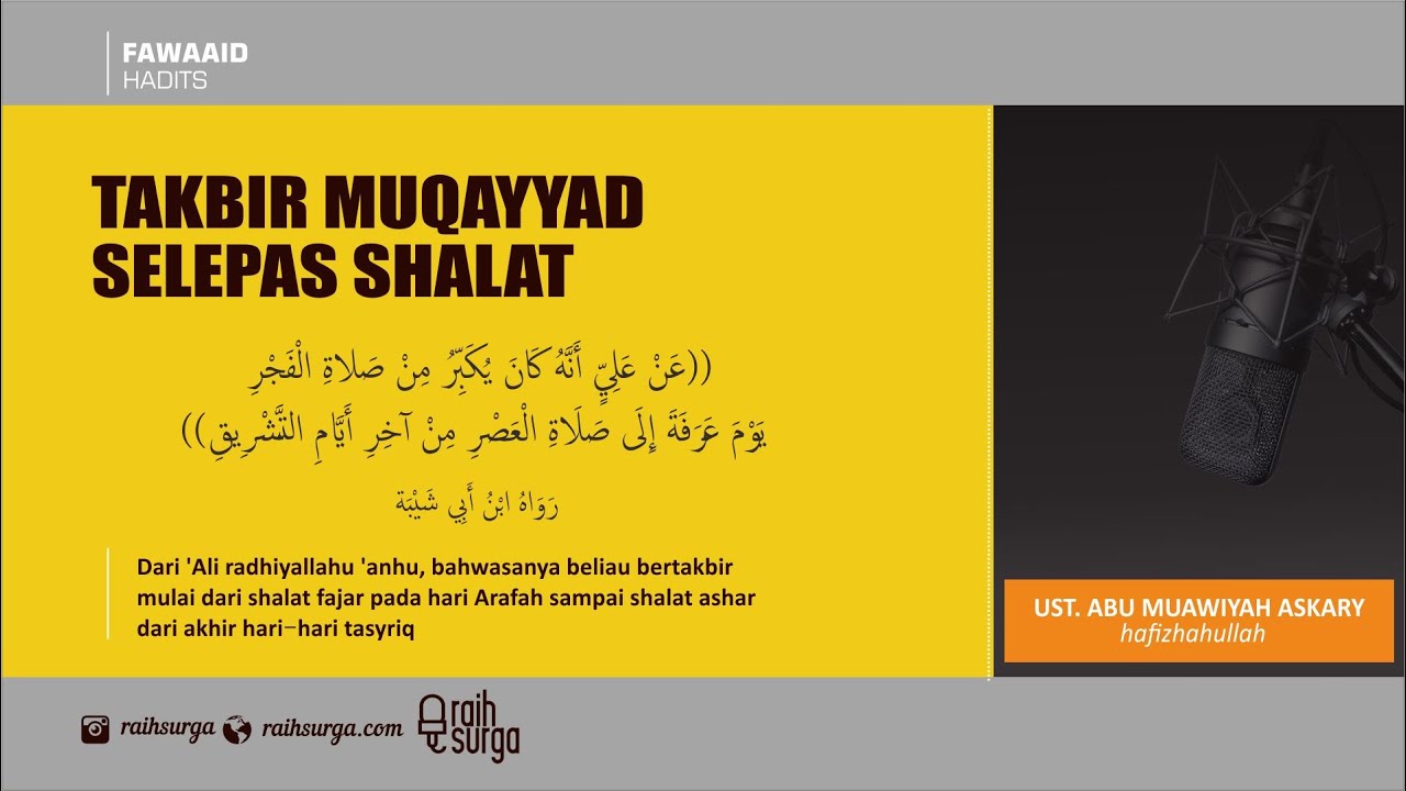 Takbir Muqayyad Selepas Shalat | Ust. Abu Muawiyah Askary - YouTube