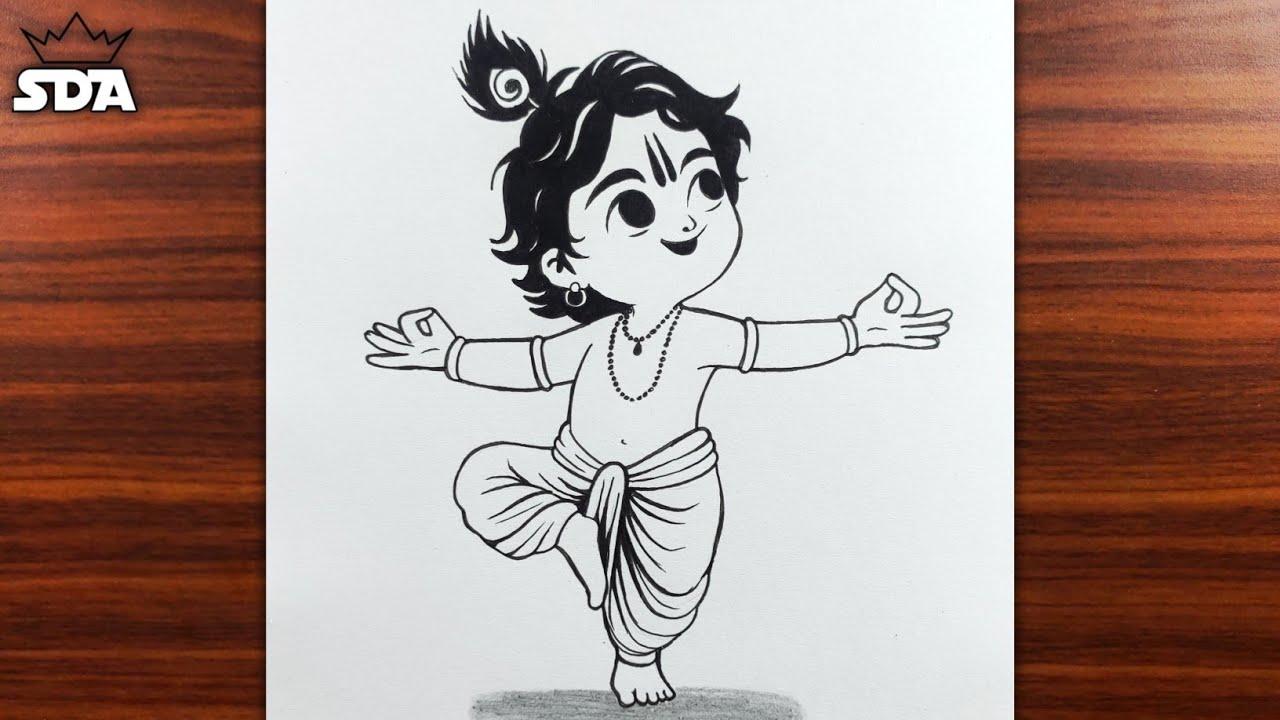 Natkhat bal krishna Easy Pencil Drawing‪ - YouTube