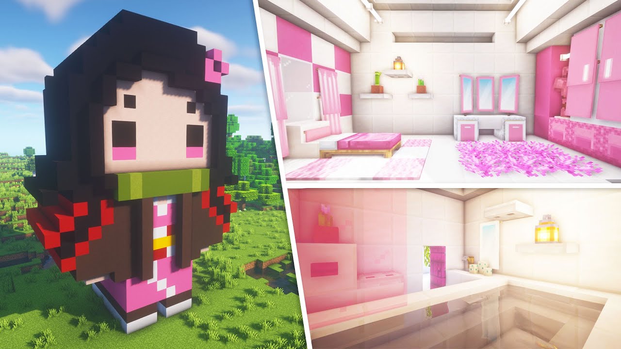 마인크래프트 건축 강좌 🌸 귀멸의 칼날 '네즈코' 집짓기 [Minecraft Build Tutorial 🌸 Demon ...