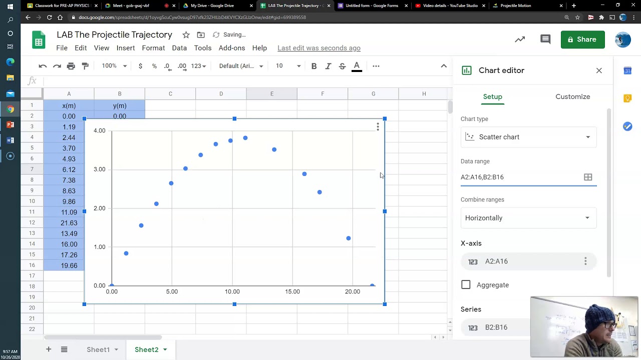 LAB The Projectile Trajectory Graphing the data - YouTube