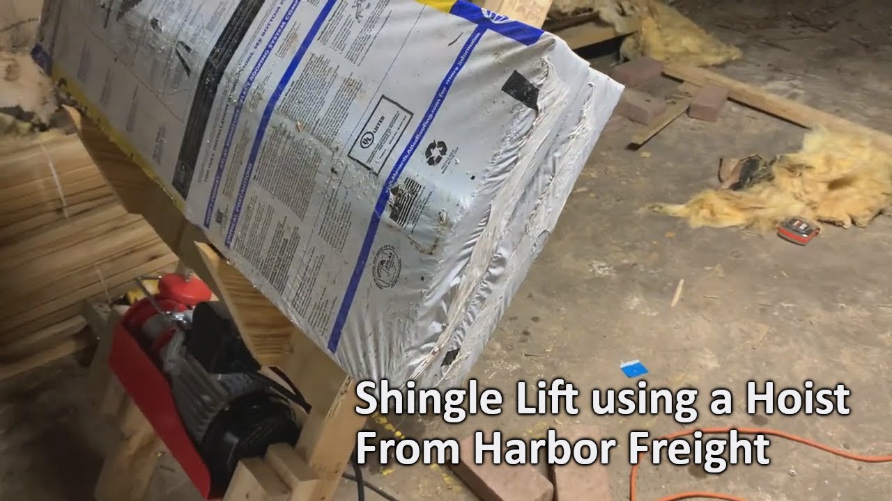 Homemade Shingle Lift with 2x4s and a Hoist - YouTube