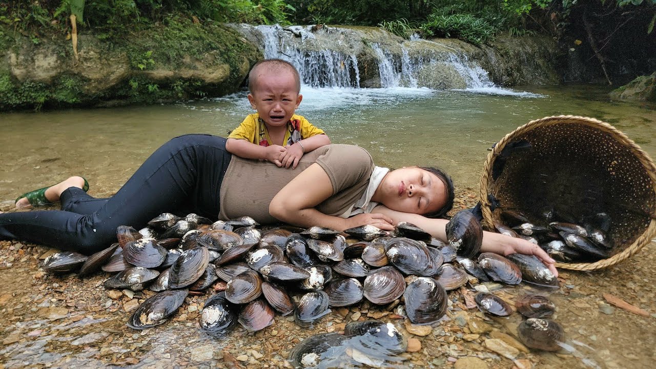 Single mother: harvesting clams to sell - Cooking nutritious clam ...