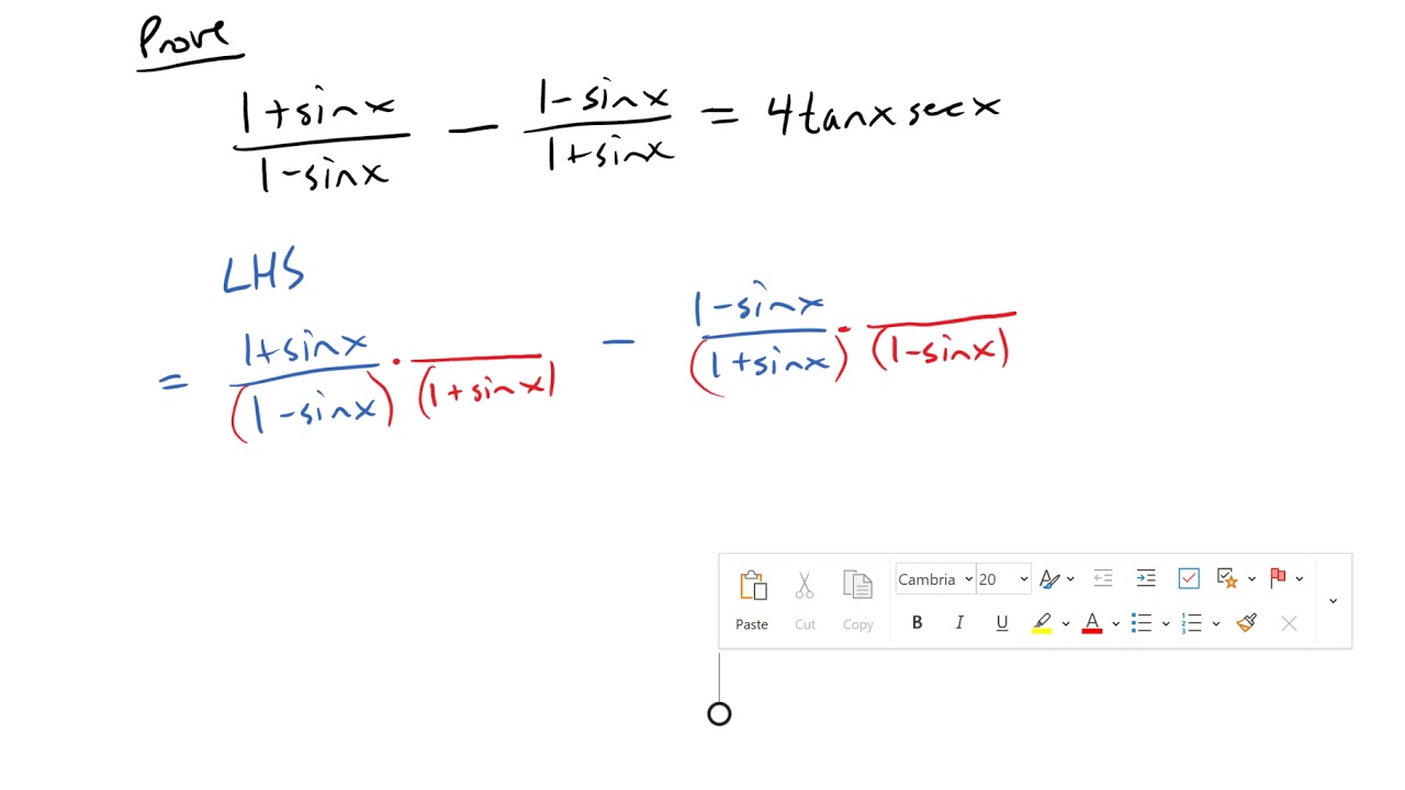 Proving Trig Identities Involving Conjugates - YouTube
