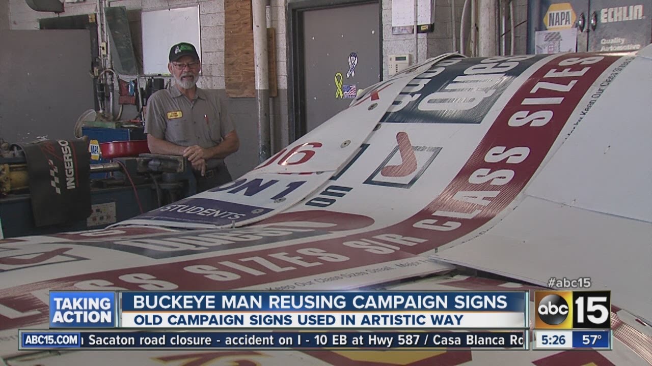 Buckeye man reusing campaign signs - YouTube