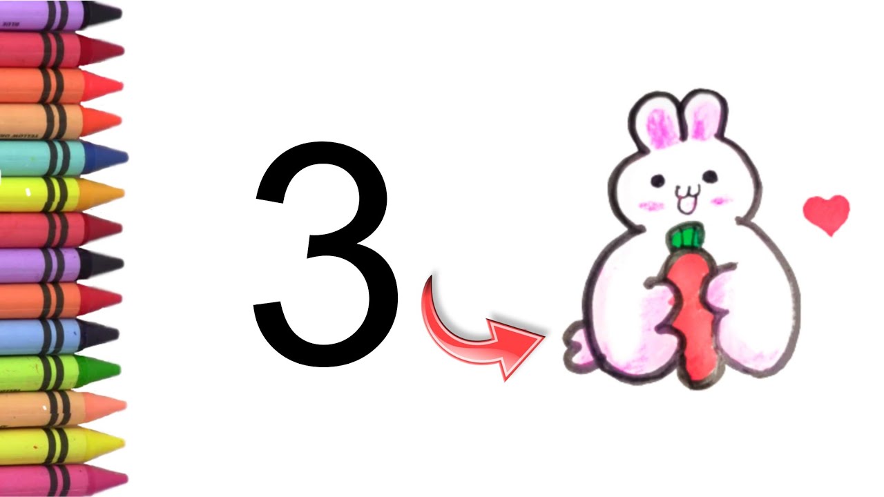 How to draw a cute bunny with number 3| Easy Step By Step drawing for ...