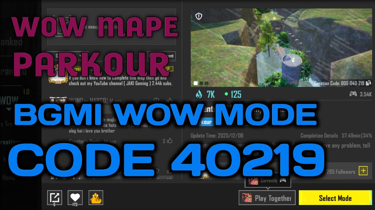 Bgmi wow mode code 40219 | parkour mode new version bgmi | bgmi wow map ...
