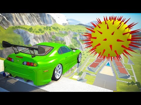 High Speed Jumping into Giant Spike Ball Crashes - BeamNG drive