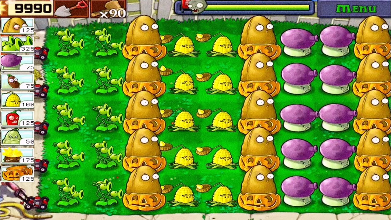 Plants vs Zombies || Three Pea + Kernel-pult + Fume shroom vs All ...