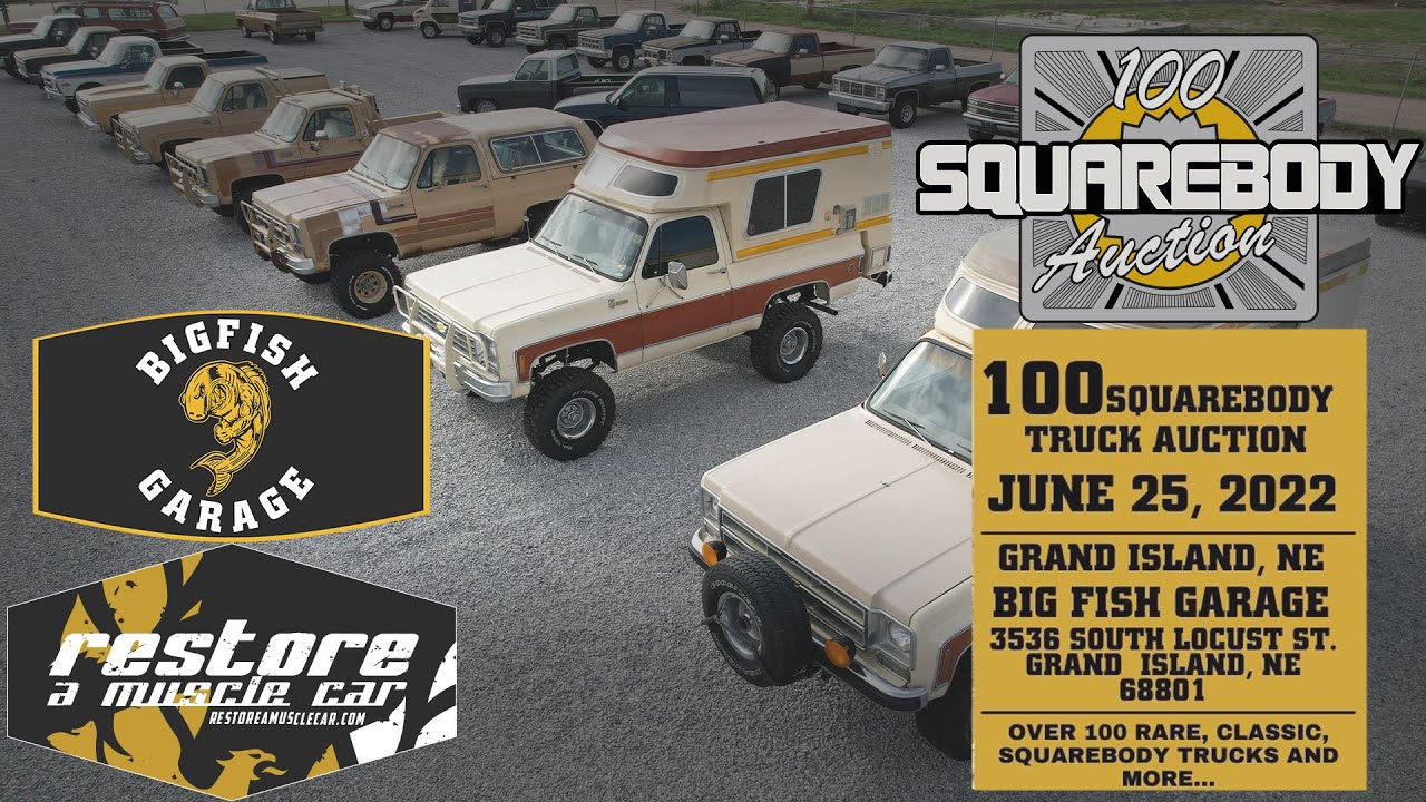 100 Squarebody Auction Tour with Big Fish Garage & Restore A Muscle Car ...