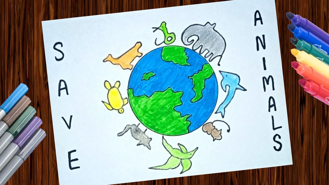 World Animal Day Drawing Easy //World Animal Day Poster Drawing Easy ...
