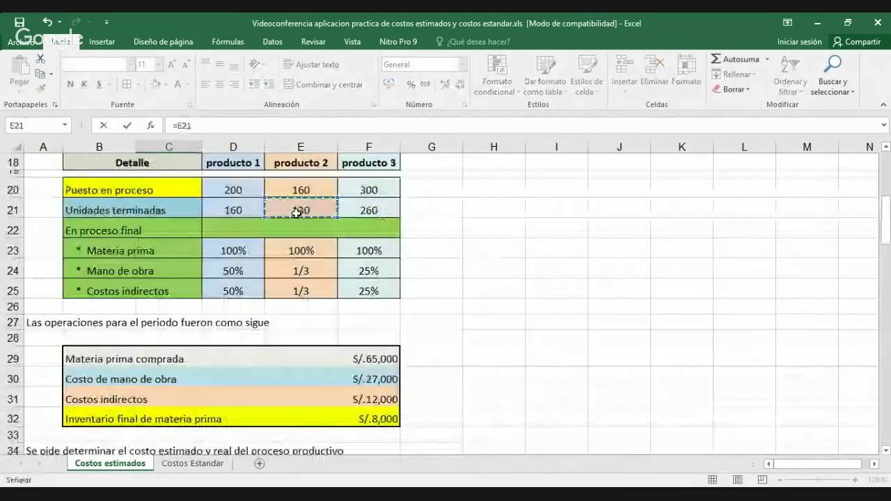 Aplicación practica de costos estimados y costos estandar - YouTube