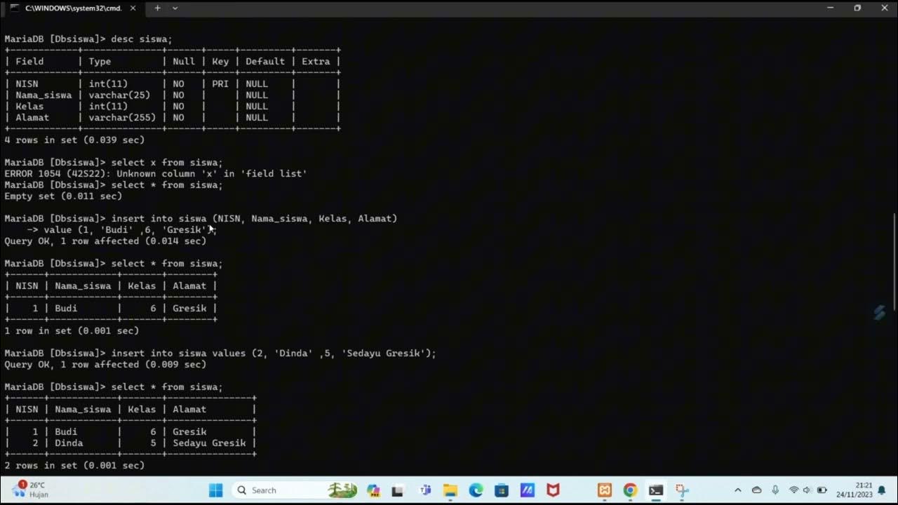 Tugas Membuat Database Dari CMD Menggunakan My SQL - YouTube