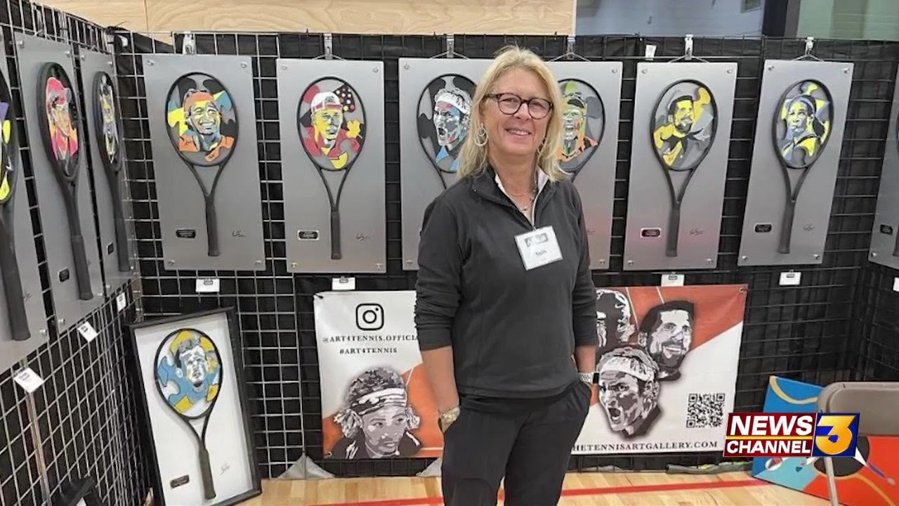 Artist showcases love for tennis through art - YouTube