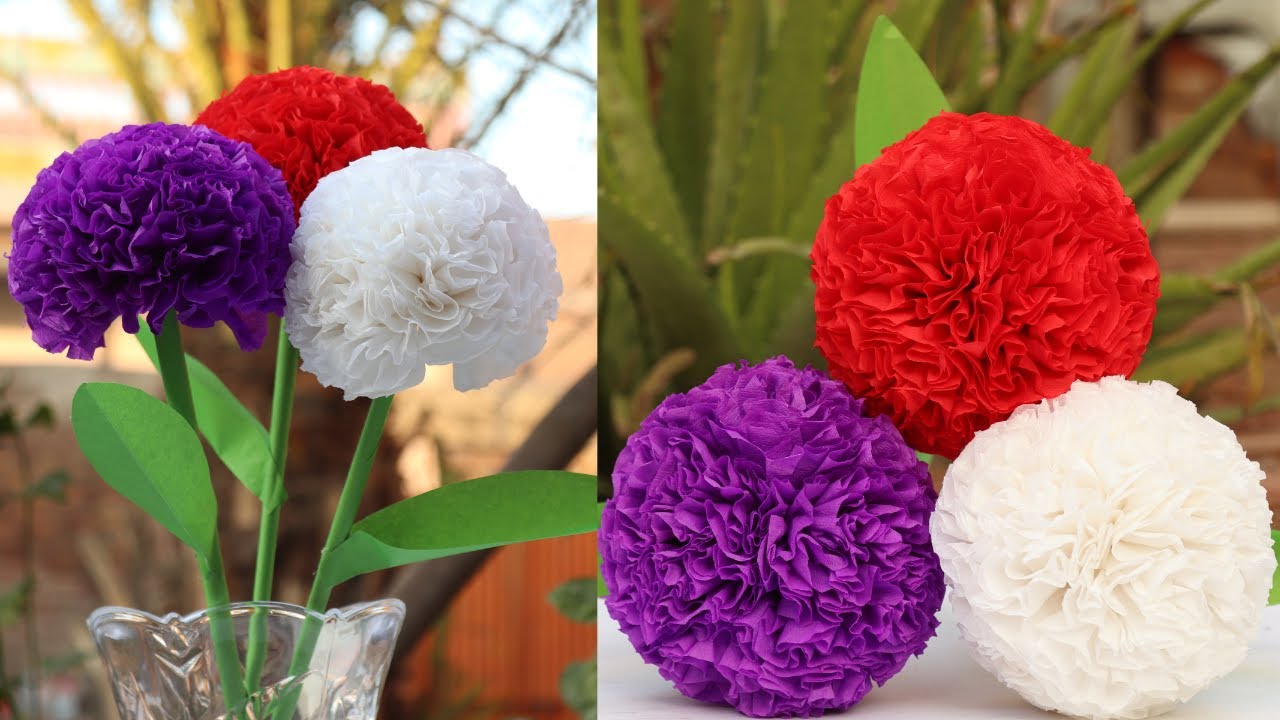 How To Make Round Tissue Paper Flower | Easy to Make Crepe Paper ...