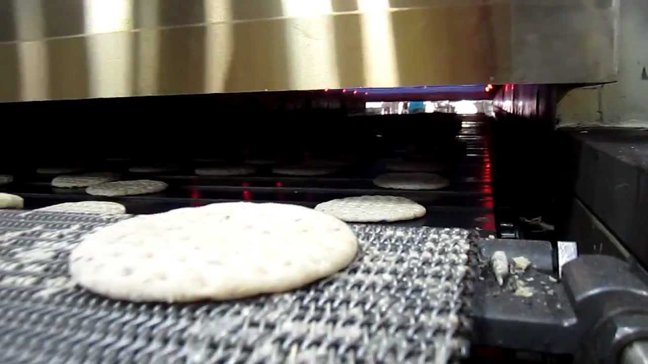 ribbon pipes pita bread baking tunnel oven - YouTube