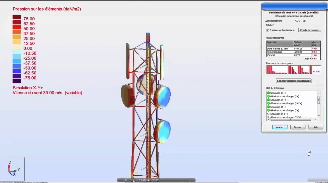 Wind Simulation on 3 legs Tubular Tower - YouTube