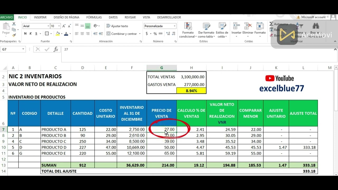 COMO CALCULAR EL VALOR NETO DE REALIZACIÓN VNR EN EXCEL - YouTube