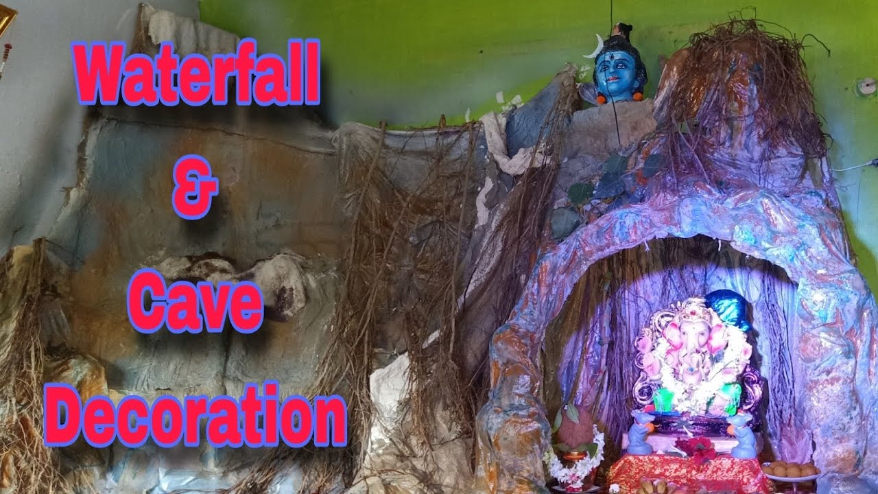 Waterfall & cave decoration Ideas at home || Ganpati bappa decoration ...