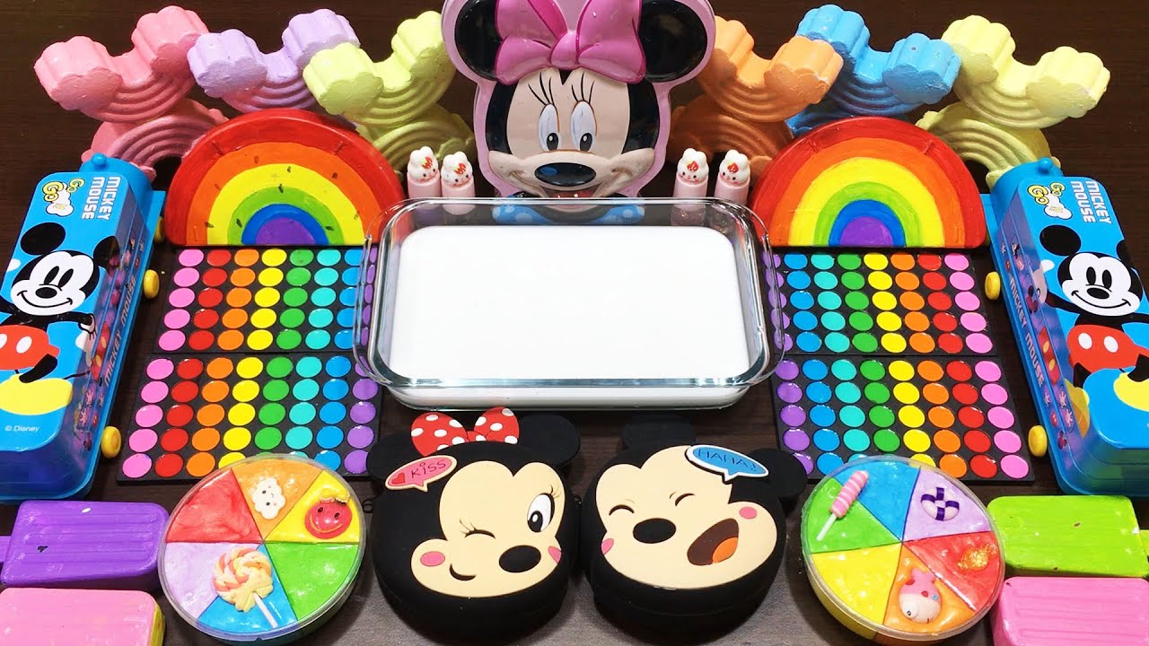 MICKY RAINBOW Slime !!! Mixing random into GLOSSY slime ! Satisfying ...