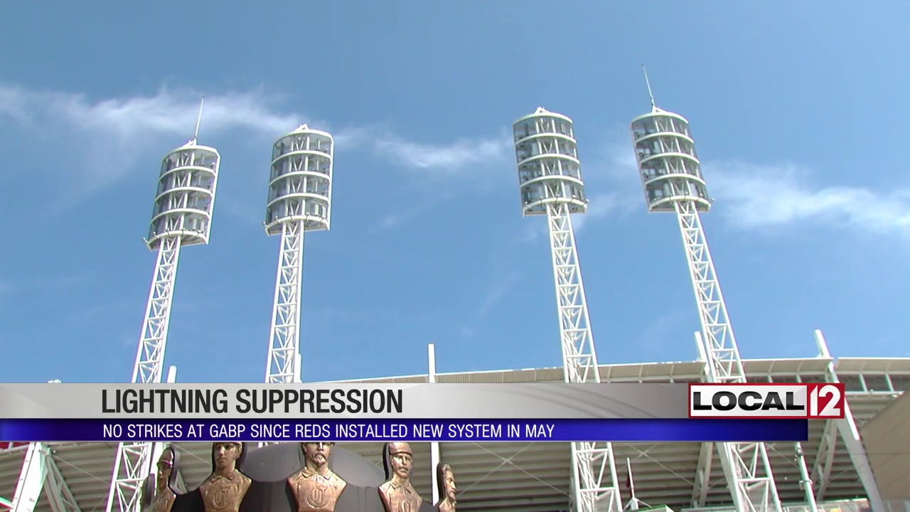 Lightning suppression system installed at GABP in May working - YouTube