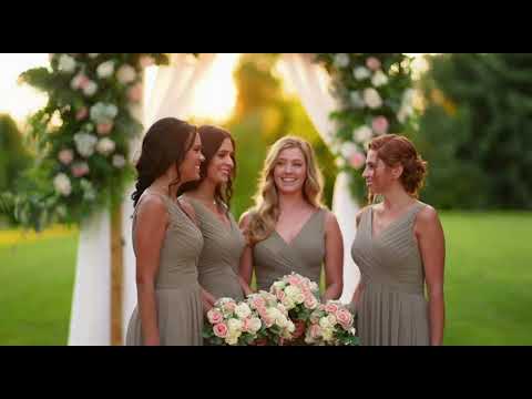 Taupe Jurnee Floor Length V-neck Ruched Chiffon Bridesmaid Dresses