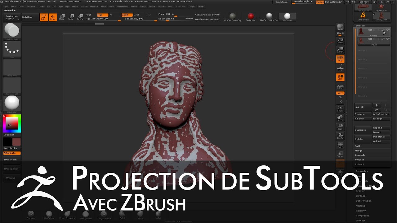 La projection de SubTool avec ZBrush - YouTube
