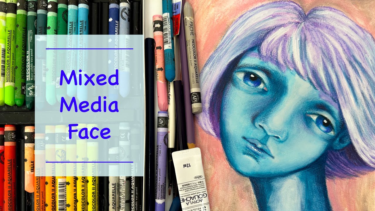 Sketchbook session Mixed media face, neocolor real time paint with me ...