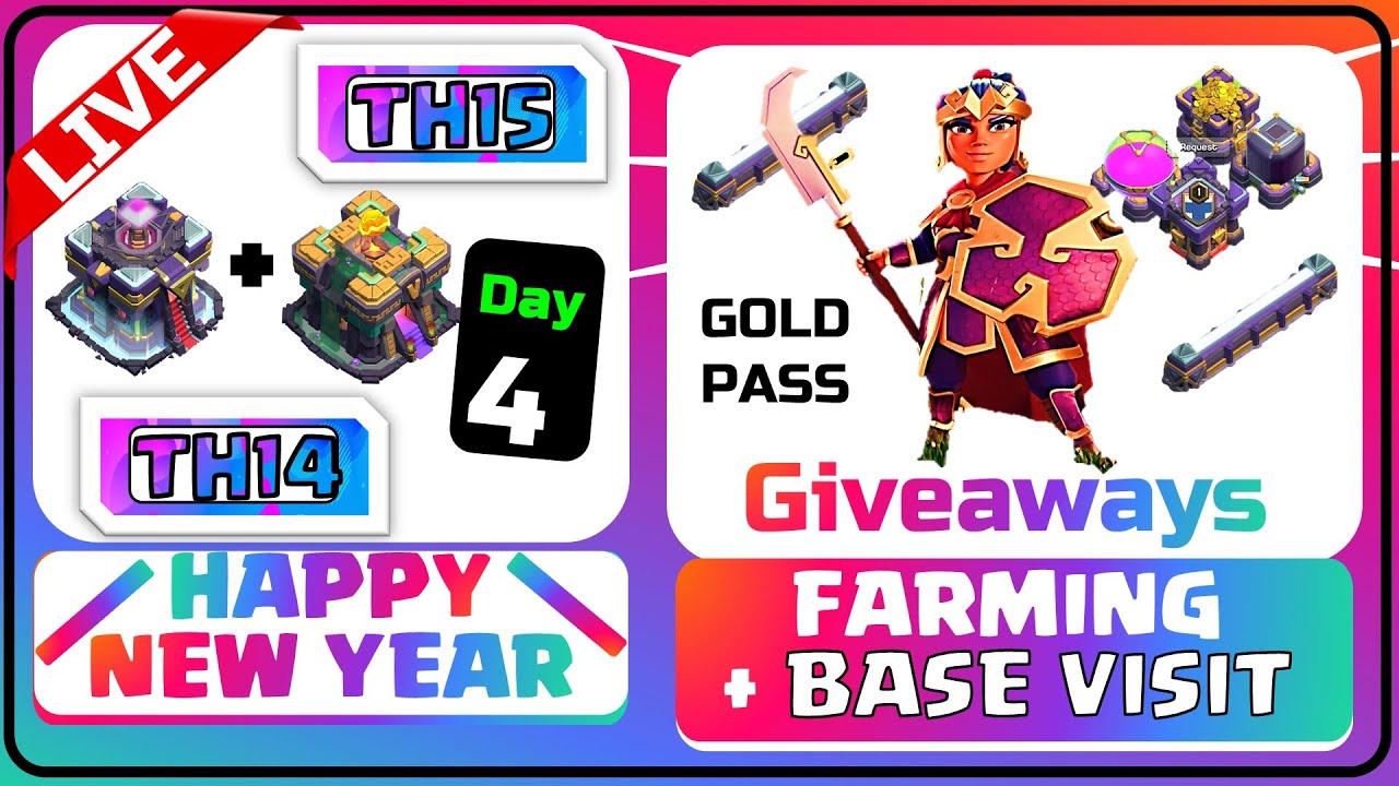 COC Live - WARRIOR CHAMPION COC - Free Gold Pass Giveaways - TH15/TH14 ...