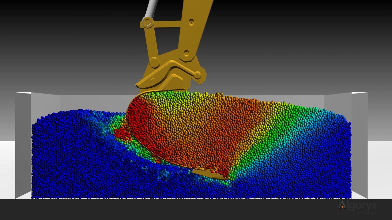 Bucket digging in a DEM soil bed - YouTube