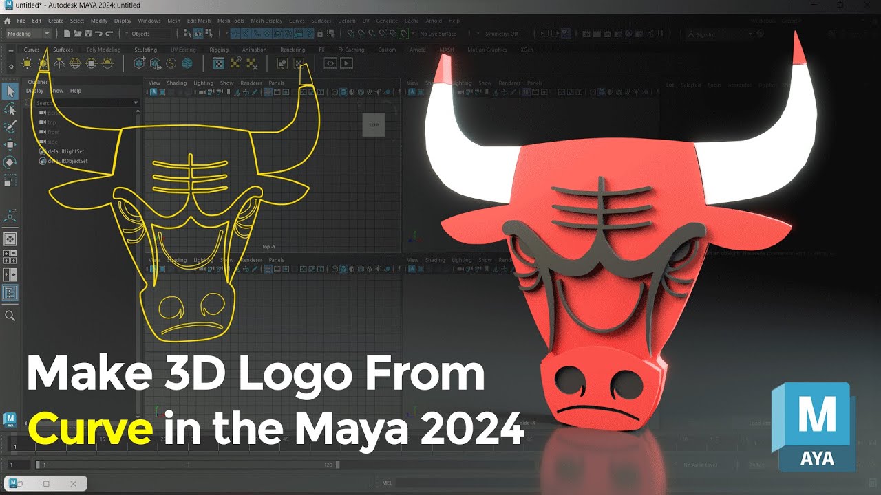 Making a 3D Logo with Curve and Modeling tools in the Maya 2024 - YouTube