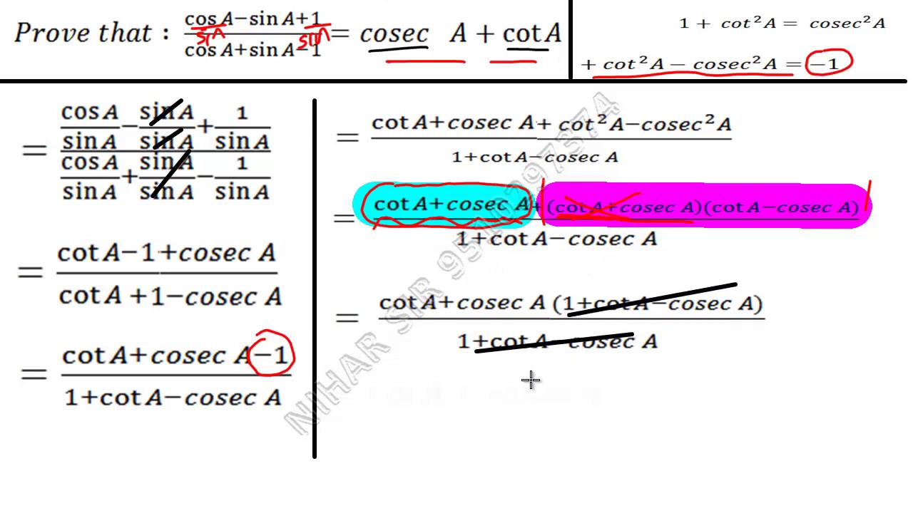 Prove That Cos A Sin A 1 Cos A Sin A 1 Cosec A Cot A