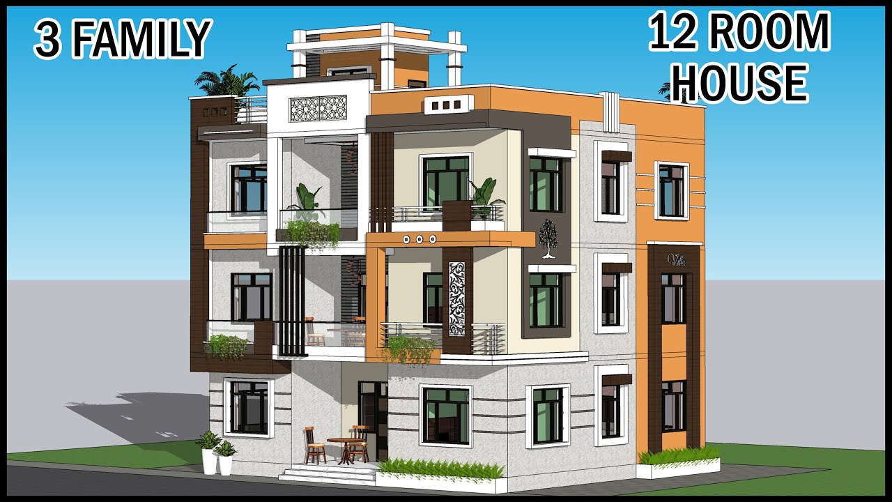 40x36 3 Family House Design | 3D House Plan | Whatsapp/call +91 ...