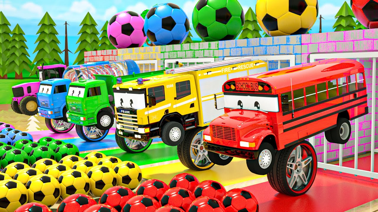 5 small balls and a jumping school bus - Wheels On the Bus song, Baby ...