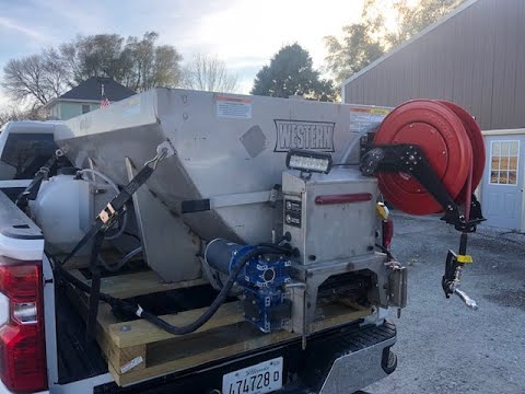 Western salt spreader pre wet install - YouTube