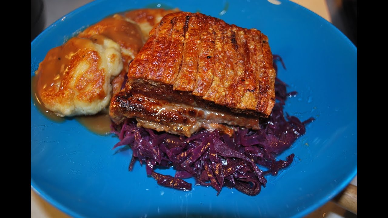 German red cabb, potato dumplings & roasted crispy belly - YouTube