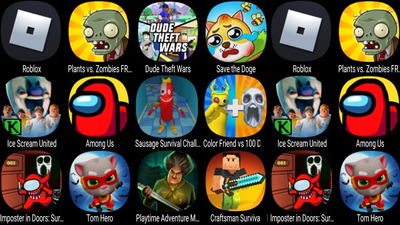 Roblox, Barry's Prison Run, Plants vs Zombies, Ice Scream, Among Us ...