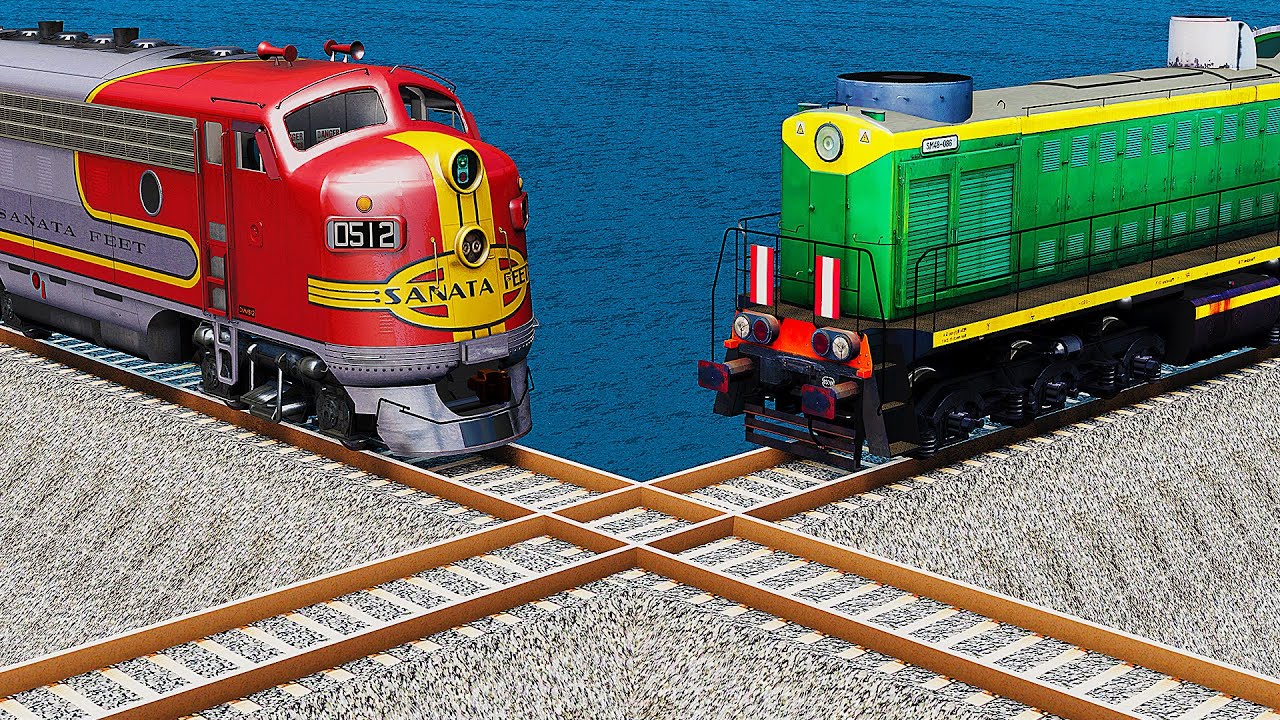 Train vs Train vs Impossible Track Overlap Crossing Deepwater - BeamNG ...